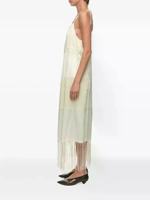 Bimba Y Lola Cream Patchwork Dress With Fringe Details - Neutrals