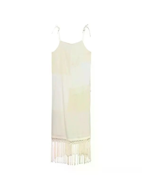 Bimba Y Lola Cream Patchwork Dress With Fringe Details - Neutrals