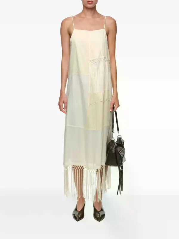 Bimba Y Lola Cream Patchwork Dress With Fringe Details - Neutrals
