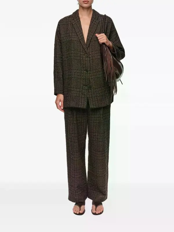 Bimba Y Lola Checked Straight Tailored Wool Blazer