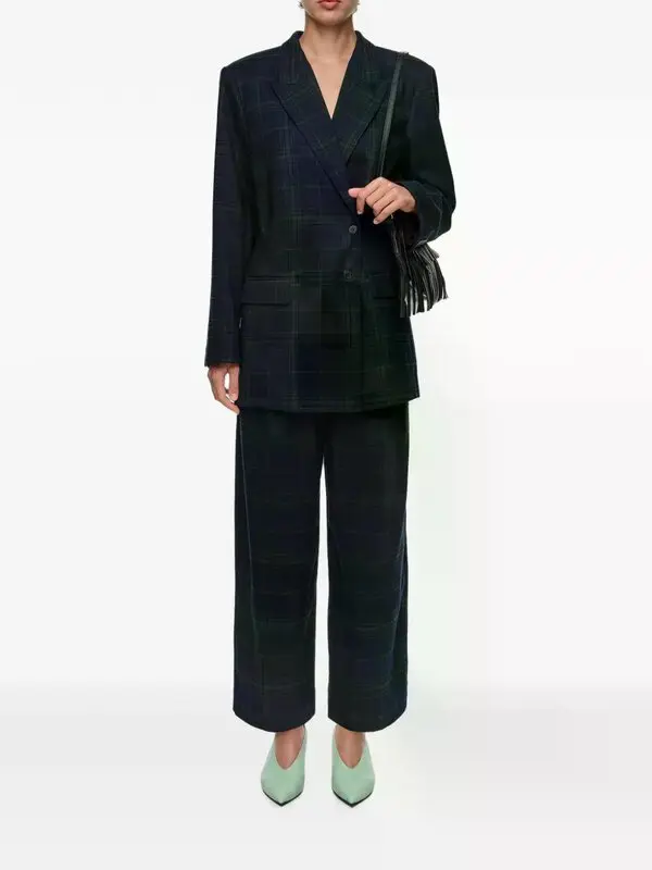 Bimba Y Lola Navy Checked Darted Barrel-leg Trousers