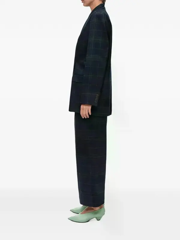 Bimba Y Lola Navy Checked Darted Barrel-leg Trousers