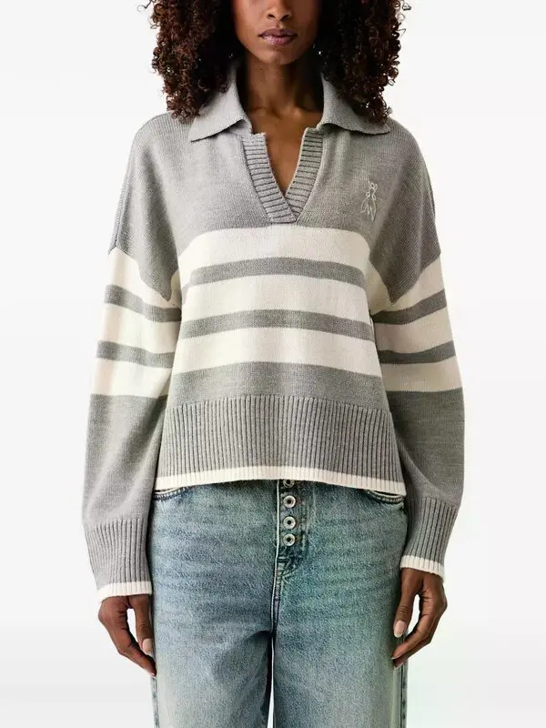 Patrizia Pepe Striped Embroidered-logo Jumper - Grey