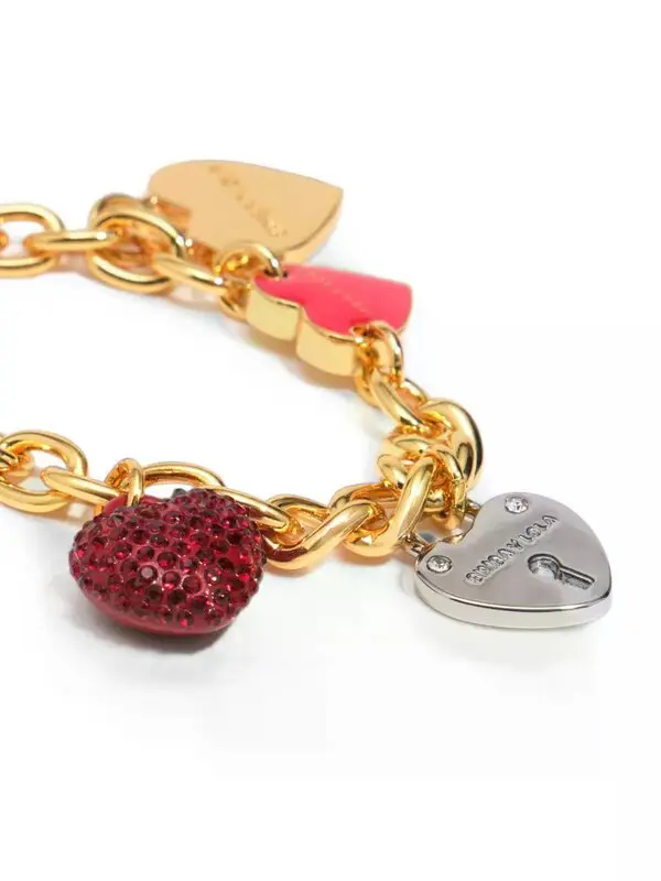 Bimba Y Lola Chain Bracelet With Enamel Crystal Hearts And Logo - Gold