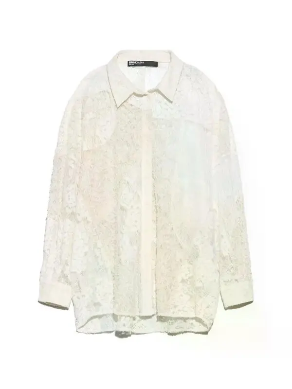 Bimba Y Lola Ivory Oversize Lace Patchwork Shirt