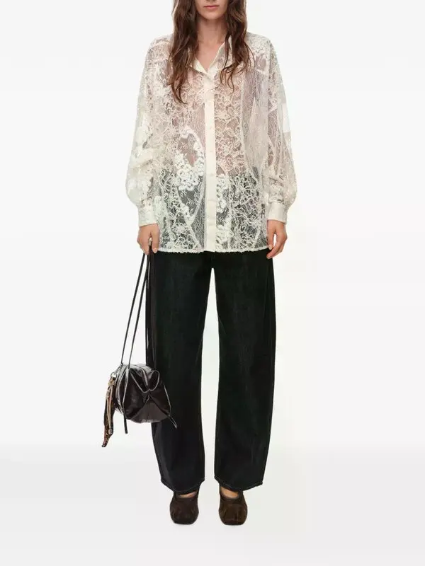 Bimba Y Lola Ivory Oversize Lace Patchwork Shirt - Neutrals