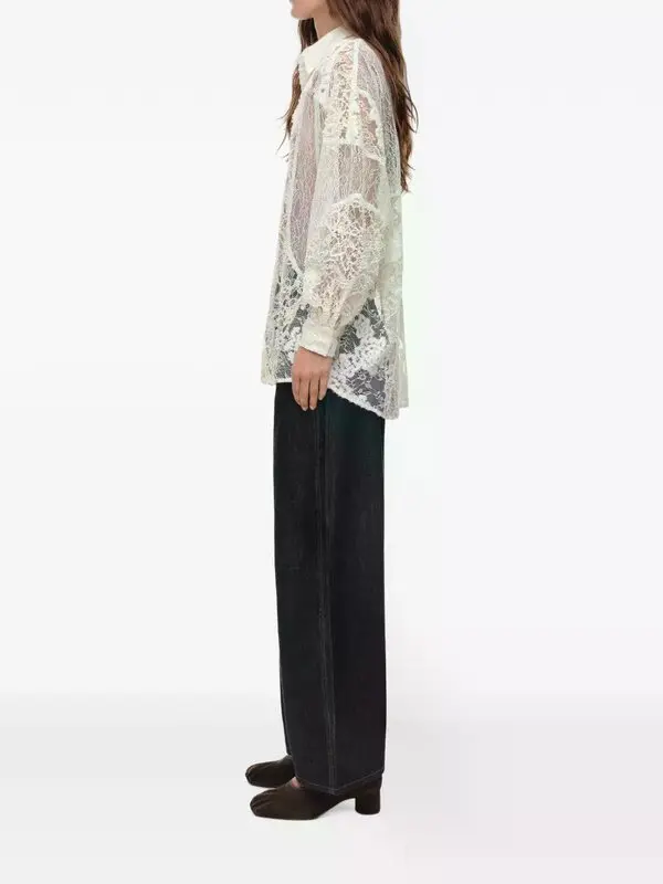 Bimba Y Lola Ivory Oversize Lace Patchwork Shirt - Neutrals