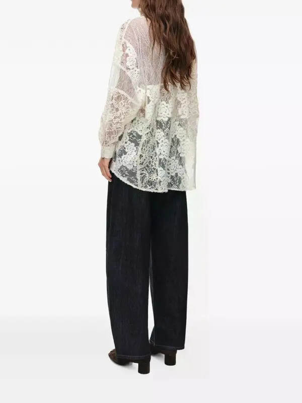 Bimba Y Lola Ivory Oversize Lace Patchwork Shirt - Neutrals