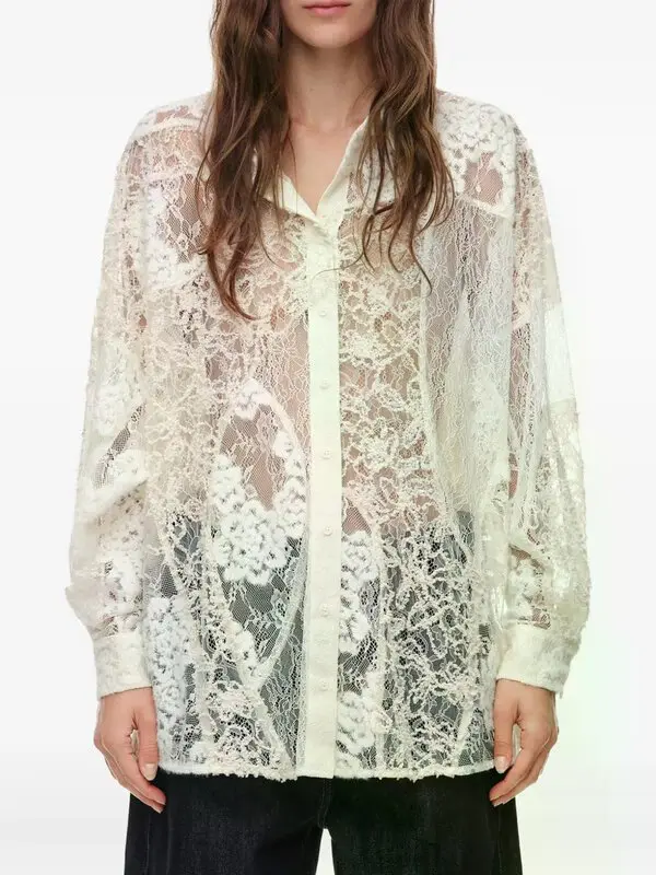 Bimba Y Lola Ivory Oversize Lace Patchwork Shirt - Neutrals