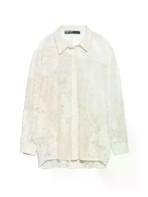 Bimba Y Lola Ivory Oversize Lace Patchwork Shirt - Neutrals