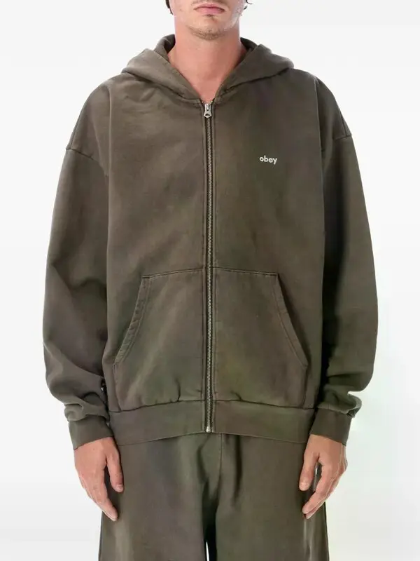 Obey Logo-print Zip-up Hoodie - Grey