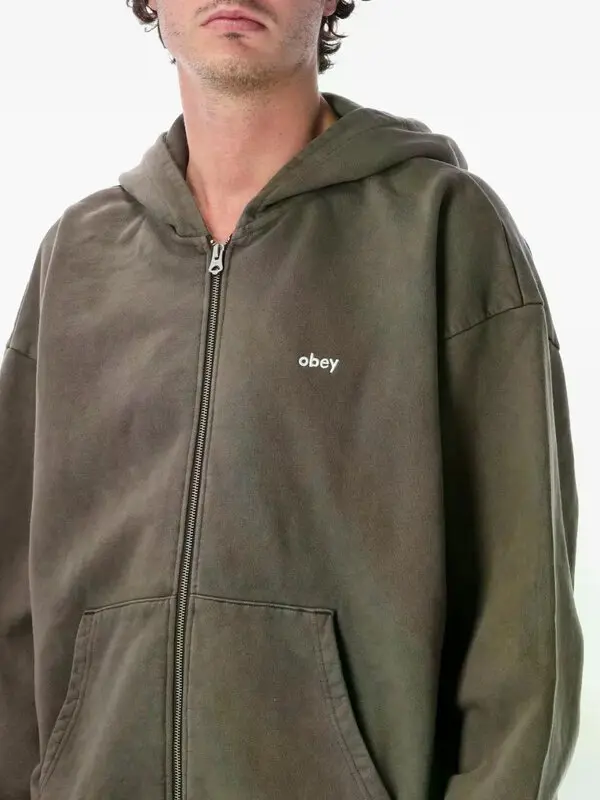 Obey Logo-print Zip-up Hoodie - Grey