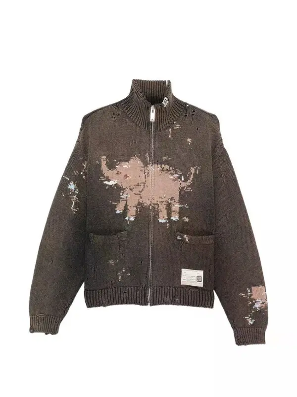 Mihara Yasuhiro Elephant Jacquard Knit Cardigan