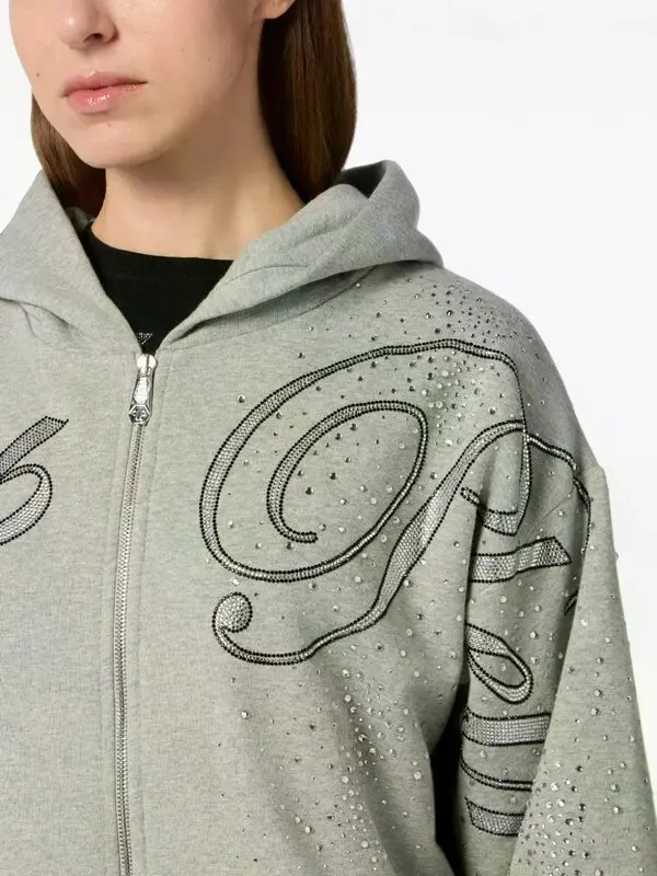 Philipp Plein Chenille Zip Hoodie Spray Strass