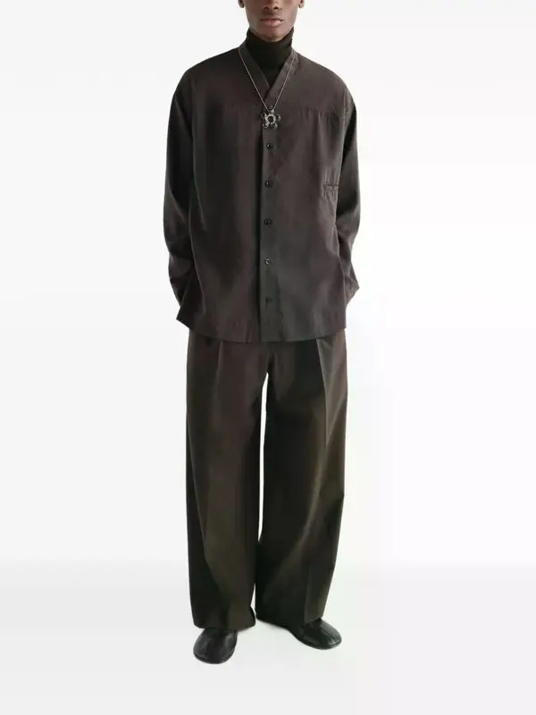 LEMAIRE V-neck Shirt In Dry Silk - Brown