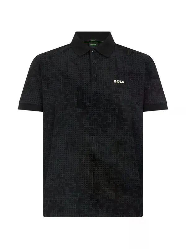 BOSS Stretch-cotton Polo Shirt With All-over Print - Black