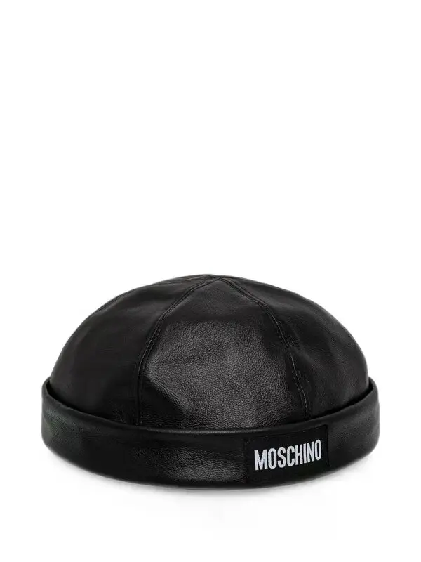 Moschino Logo-patch Leather Beanie Hat