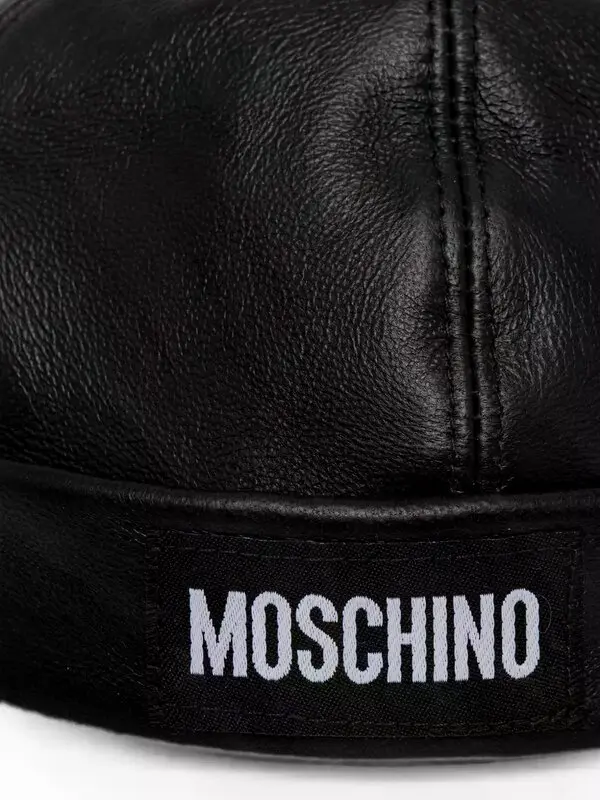 Moschino Logo-patch Leather Beanie Hat