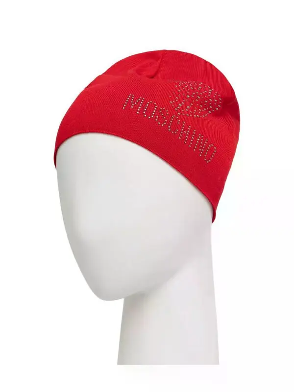 Moschino Crystal-embellished Heart-motif Beanie Hat - Red