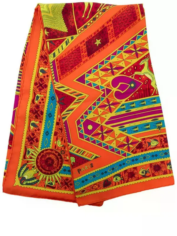 Hermès 1980-2000 Ors Bleus D Afrique Silk Scarf 90 Scarves - Orange