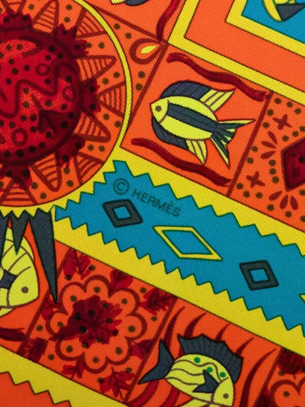 Hermès 1980-2000 Ors Bleus D Afrique Silk Scarf 90 Scarves - Orange