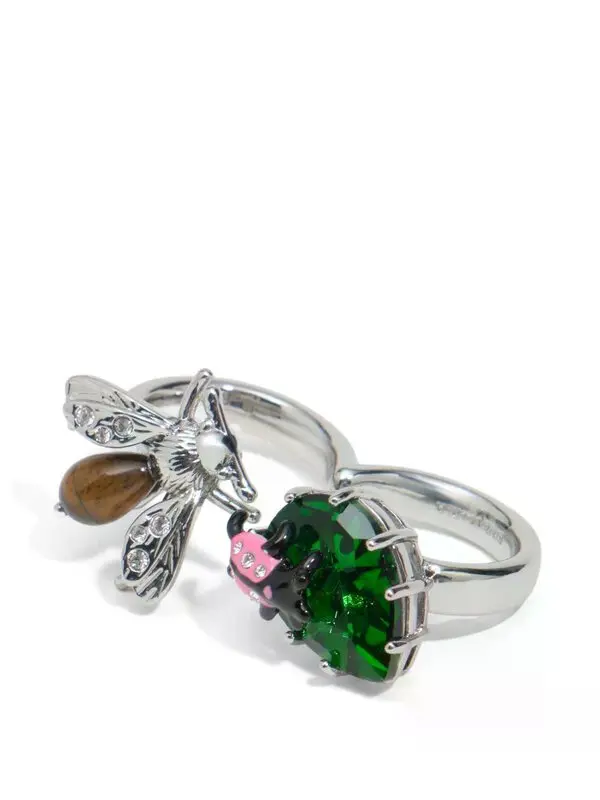 Bimba Y Lola Double Ring With Crystals And Bee