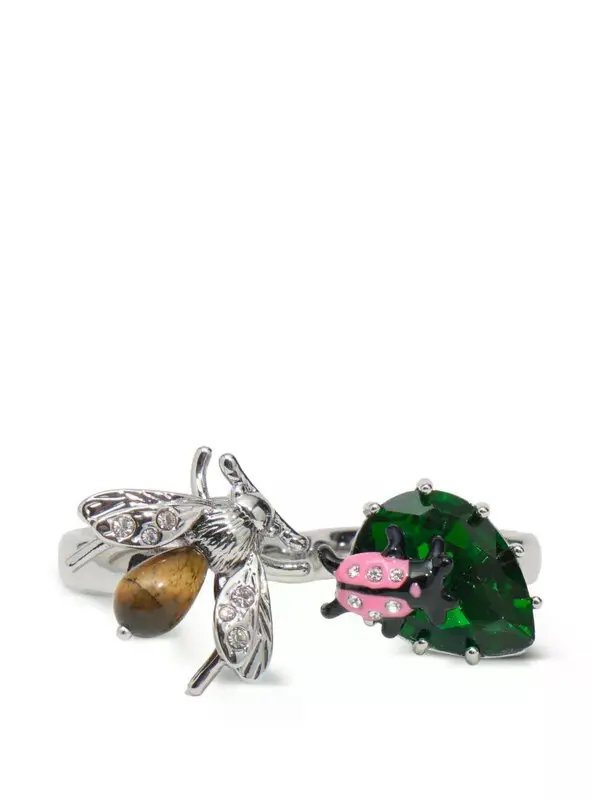 Bimba Y Lola Double Ring With Crystals And Bee - Silver