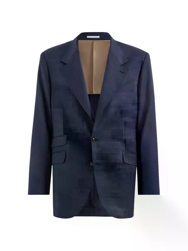 Brunello Cucinelli Virgin Wool Houndstooth Cavallo Tailor Blazer - Blue