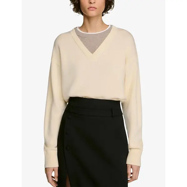 Sandro Two-in-one Wool And Cashmere-blend Jumper - Ecru