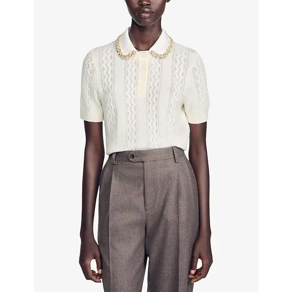Sandro Embellished-collar Short-sleeve Wool Jumper