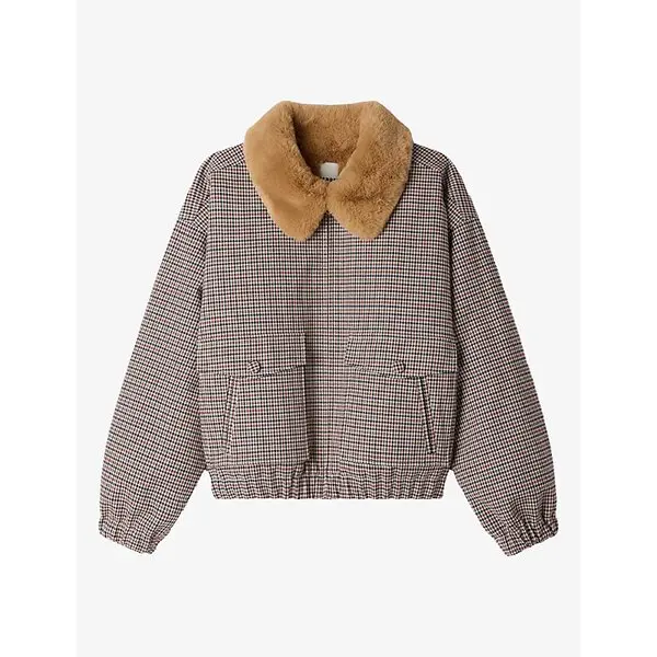 Sandro Checked Contrast-collar Stretch-cotton Jacket