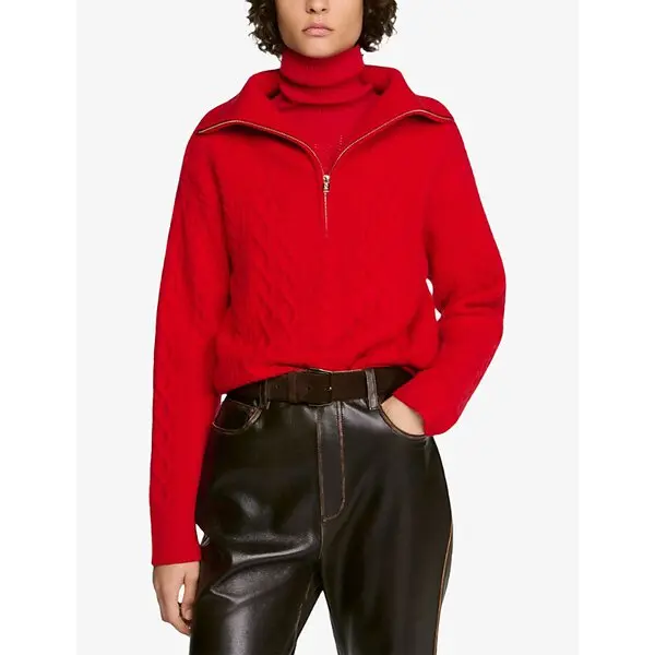 Sandro Textu Zip-neck Wool Trucker Jumper