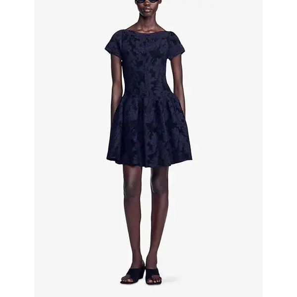 Sandro Floral Jacquard-knit Stretch-woven Mini Dress