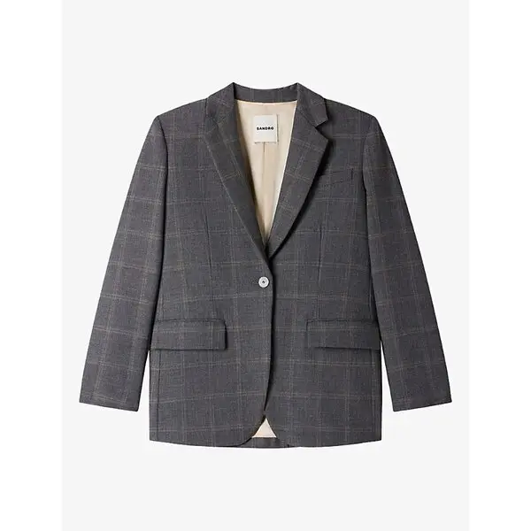 Sandro Checked Lapel-collar Stretch Wool-blend Jacket
