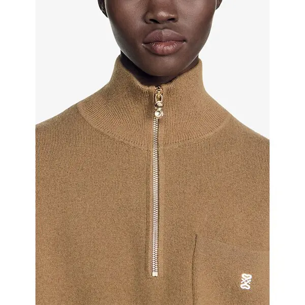 Sandro Zip-neck Wool And Cashmere-blend Jumper