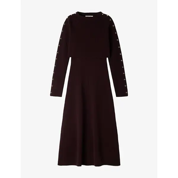 Sandro Embellished Two-in-one Wool And Cashmere-blend Maxi Dress - Bordeaux