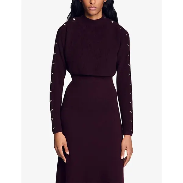 Sandro Embellished Two-in-one Wool And Cashmere-blend Maxi Dress - Bordeaux