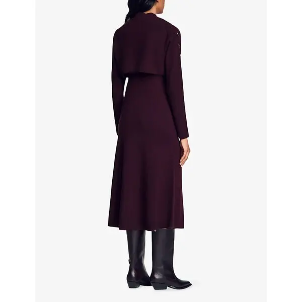 Sandro Embellished Two-in-one Wool And Cashmere-blend Maxi Dress - Bordeaux