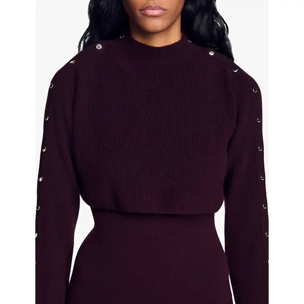 Sandro Embellished Two-in-one Wool And Cashmere-blend Maxi Dress - Bordeaux