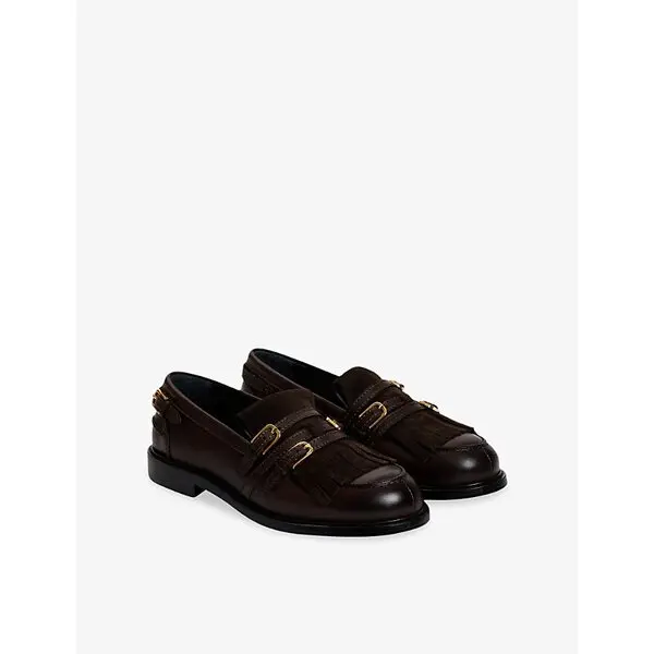 Sandro Buckle Flat Leather Loafers