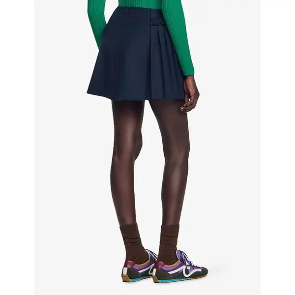 Sandro Pleated Button-embellished Wool-blend Skort