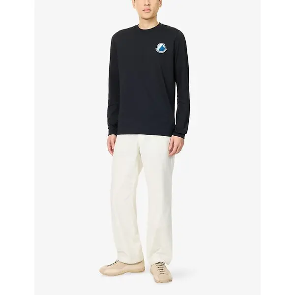 Moncler Mountain Logo-patch Long-sleeve Cotton T-shirt - Navy