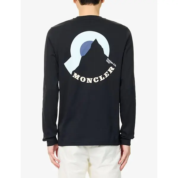 Moncler Mountain Logo-patch Long-sleeve Cotton T-shirt - Navy