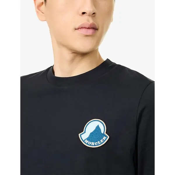 Moncler Mountain Logo-patch Long-sleeve Cotton T-shirt - Navy