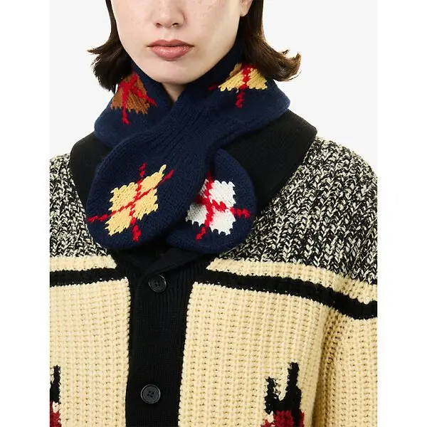 Guest In Residence Argyle Bowtie Wool And Cashmere Scarf - Midnight Combo
