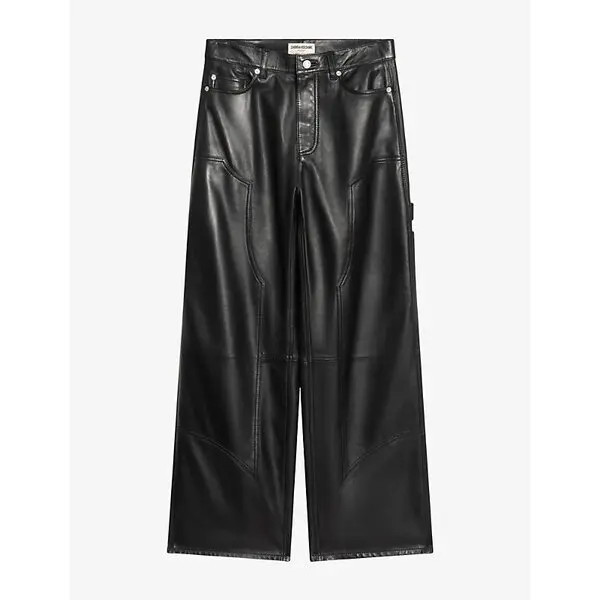 Zadig&Voltaire Perya Wide-leg Mid-rise Leather Trousers
