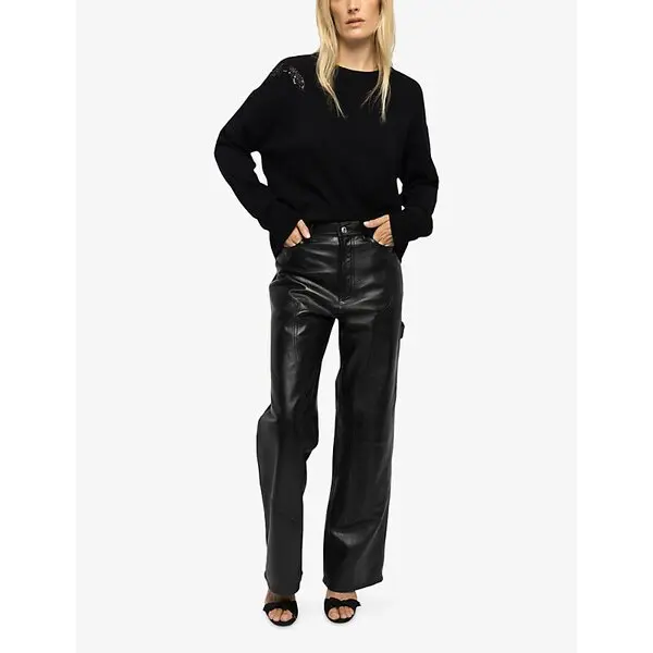 Zadig&Voltaire Perya Wide-leg Mid-rise Leather Trousers