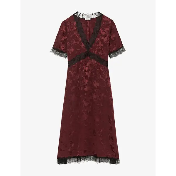Zadig&Voltaire Redoxal Lace-trim Silk-jacquard Midi Dress - Cherry