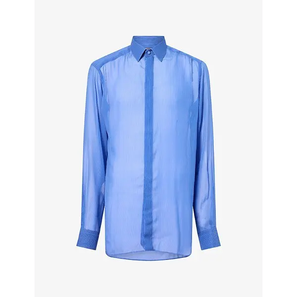 TOM FORD Striped Sheer Long Sleeve Silk Shirt