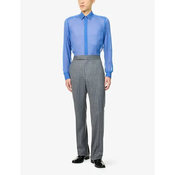 TOM FORD Striped Sheer Long Sleeve Silk Shirt